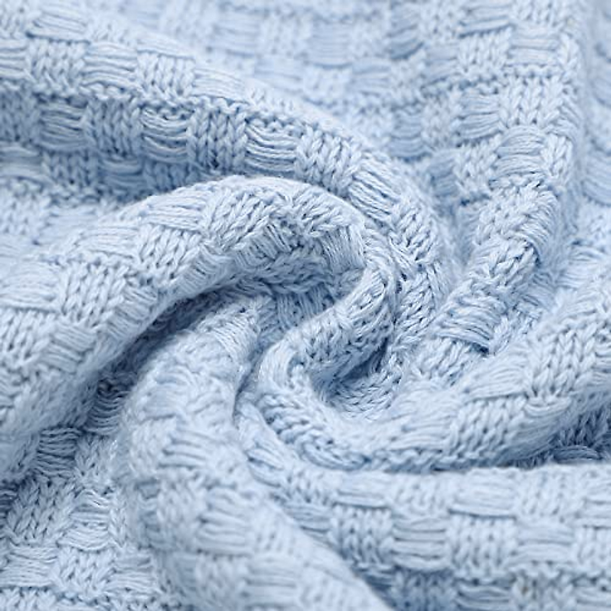 LAWKUL Cable Knit Baby Blanket 100% Cotton Blue Receiving Infant Swaddle Nursery Blankets Crochet Neutral Newborn Boy Girls