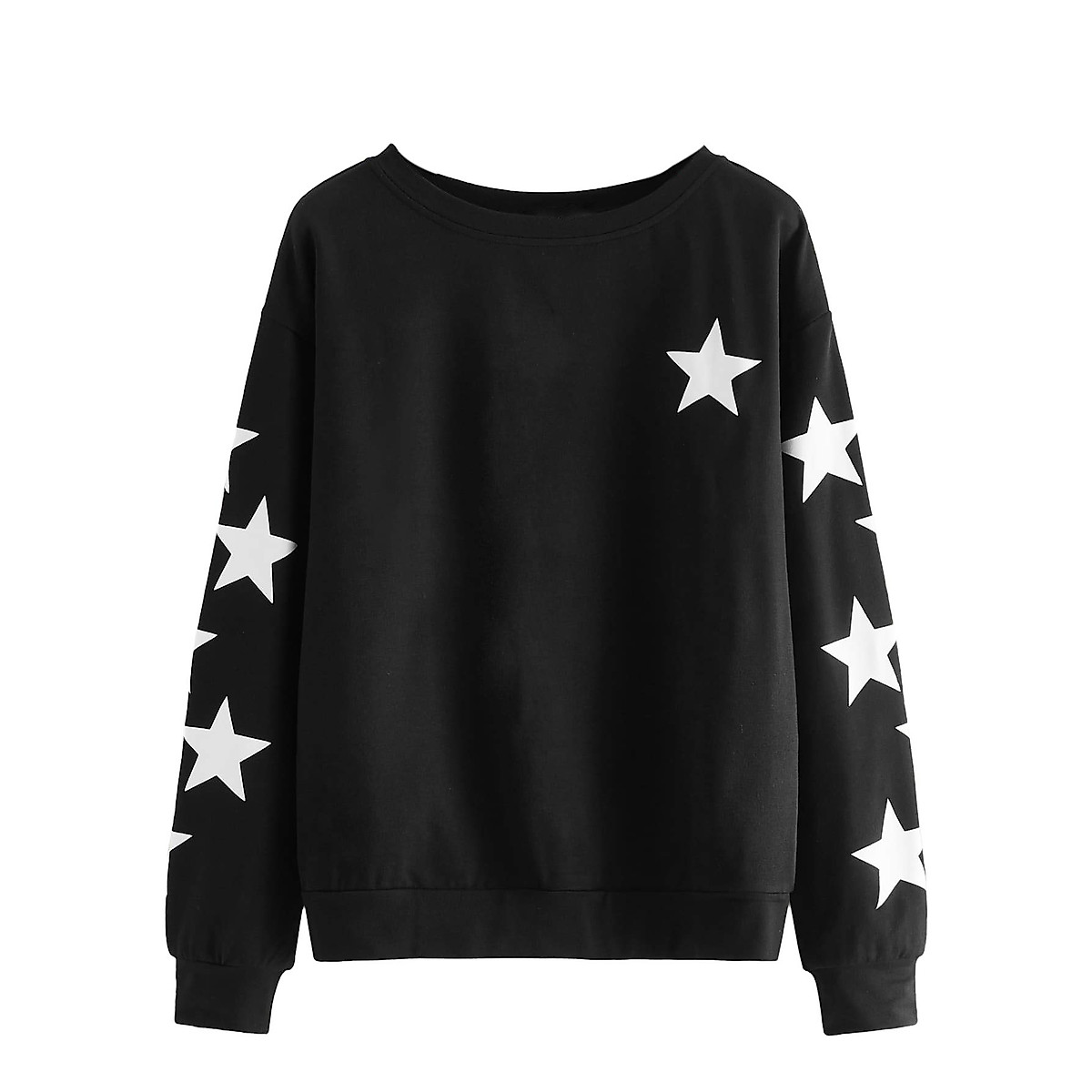 SweatyRocks Women's Long Sleeve Sweatshirt Star Graphic Print Pullover Shirt Top Black X-Small