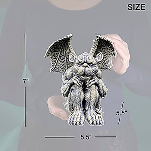 OwMell Gargoyle Statue Garden Guardian Sculpture Figurine Gothic Indoor Outdoor Garden Decor Statue, Sitting with Hands on Knees 7 Inch