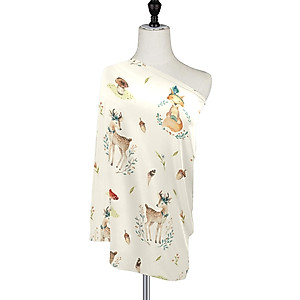 YYZZH Fox Deer Pattern Watercolor Boho Forest Animal Floral Mushroom Stretchy Baby Car Seat Cover Infant Canopy Nursing Covers Breastfeeding Cover Breathable Windproof Winter Scarf for Boys Girls