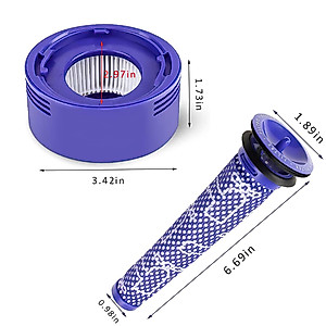 4 Pack Vacuum Filter Replacement Kit with Clean Brush for Dyson V8 Absolute, V8 Animal, V7 Absolute, V7 Motorhead, V7 Animal - 2 HEPA Post Filter, 2 Pre Filter, Replaces Part # 965661-01 & 967478-01