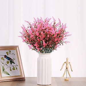 KLEMOO Artificial Lavender Flowers Plants 8 Pieces, Lifelike UV Resistant Fake Shrubs Greenery Bushes Bouquet to Brighten up Your Home Kitchen Garden Indoor Outdoor Decor(Pink)
