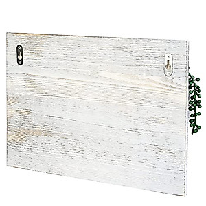 MyGift Wall Mounted White Washed Solid Wood Entryway Key Hooks and Mail Holder Organizer Rack with 6 Hooks and Artificial String of Pearls Decorative Plant