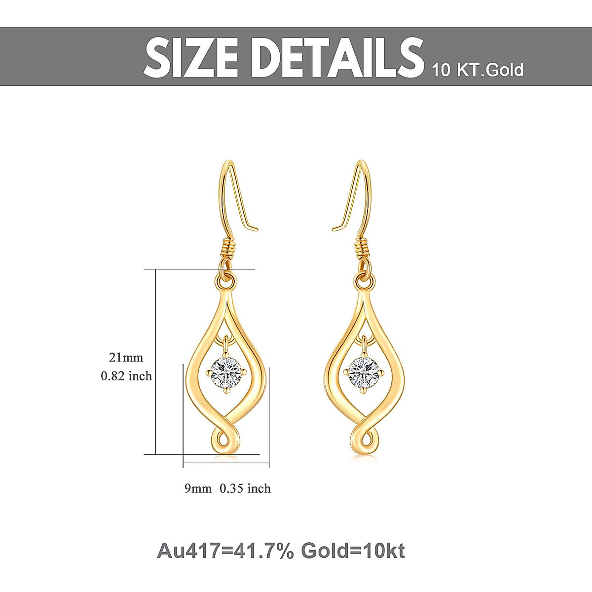 SISGEM 10K Solid Gold Infinity Drop Earrings for Women,Yellow Gold Moissanite Infinite Love Dangles Earrings Birthday Gifts for Wife Mom