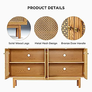 AMERLIFE 63" Sideboard Buffets Cabinet, 2-Adjustable Shelves Sideboard with 4 Doors, Large Accent Storage Credenzas for Living Room, Dining Room, Bedroom, Natural