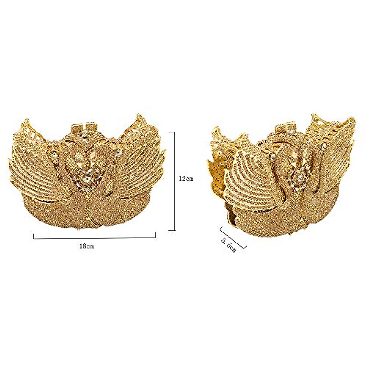 Boutique De FGG Women Swan Clutch Crystal Evening Bags Wedding Party Dinner Ladies Rhinestone Minaudiere Handbag (Small,Gold)
