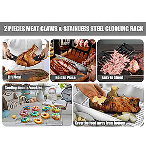 TeamFar Roasting Pan, Stainless Steel Large Turkey Roaster Pan with V Rack & Cooling Rack, Beer Can Chicken Holder & Meat Claws for Shredding & Silicone Brush, Healthy & Dishwasher Safe - 7 Pcs