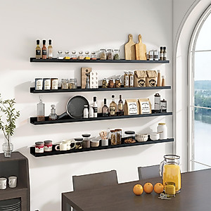 FLYJOE Picture Ledge Wall Shelves 48 inch Width Set of 4, Rustic Large Long Floating Ledge Shelves for Wall for Kid's Room Bedroom Kitchen Bathroom Living Room Nursery Display Wall Decor, Black