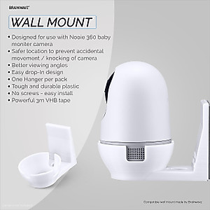 Adhesive Wall Mount for Nooie Cam 360 Baby Monitor Camera Shelf Holder, Easy to Install, No Tools Needed, No Mess, No Drilling, Strong Mount, White by Brainwavz
