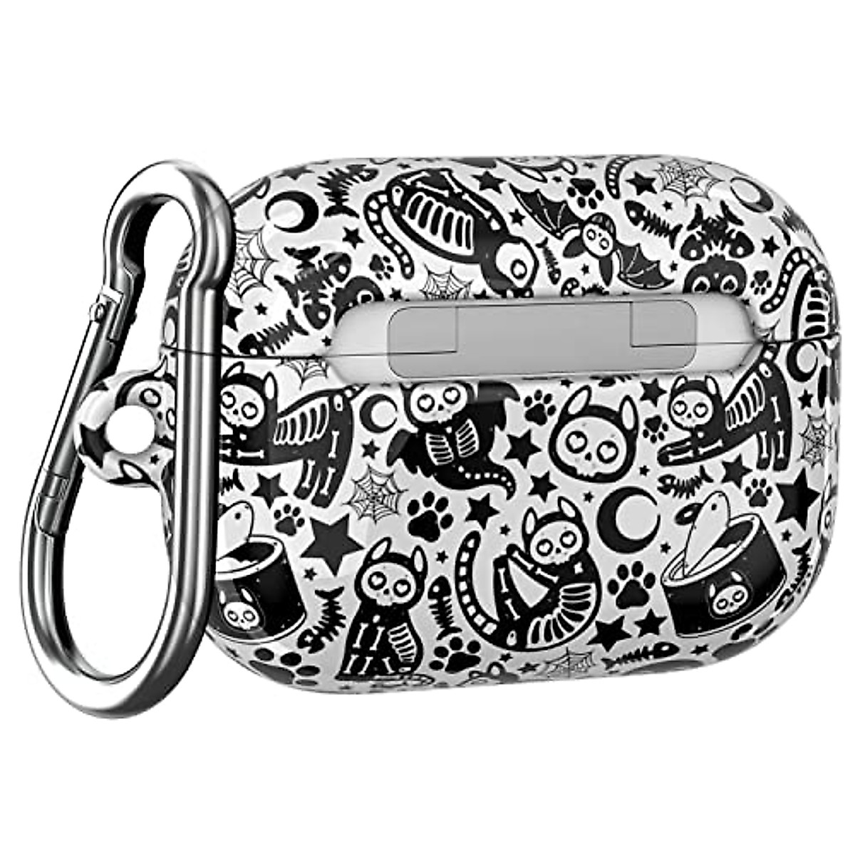 Hard Case Compatible with AirPods Pro 2 | AirPods Pro | AirPods 3 gen 2 1 Skeleton Design Spooky Cover Portable Cute Black Plastic with Keychain Halloween Protective Shockproof Bats Earpods Cat Hook
