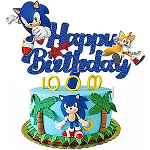 Sonic Happy Birthday Cake Toppers, Hedgehog Birthday Party Cake Decorations Supplies for Boys, Kids, 13pcs