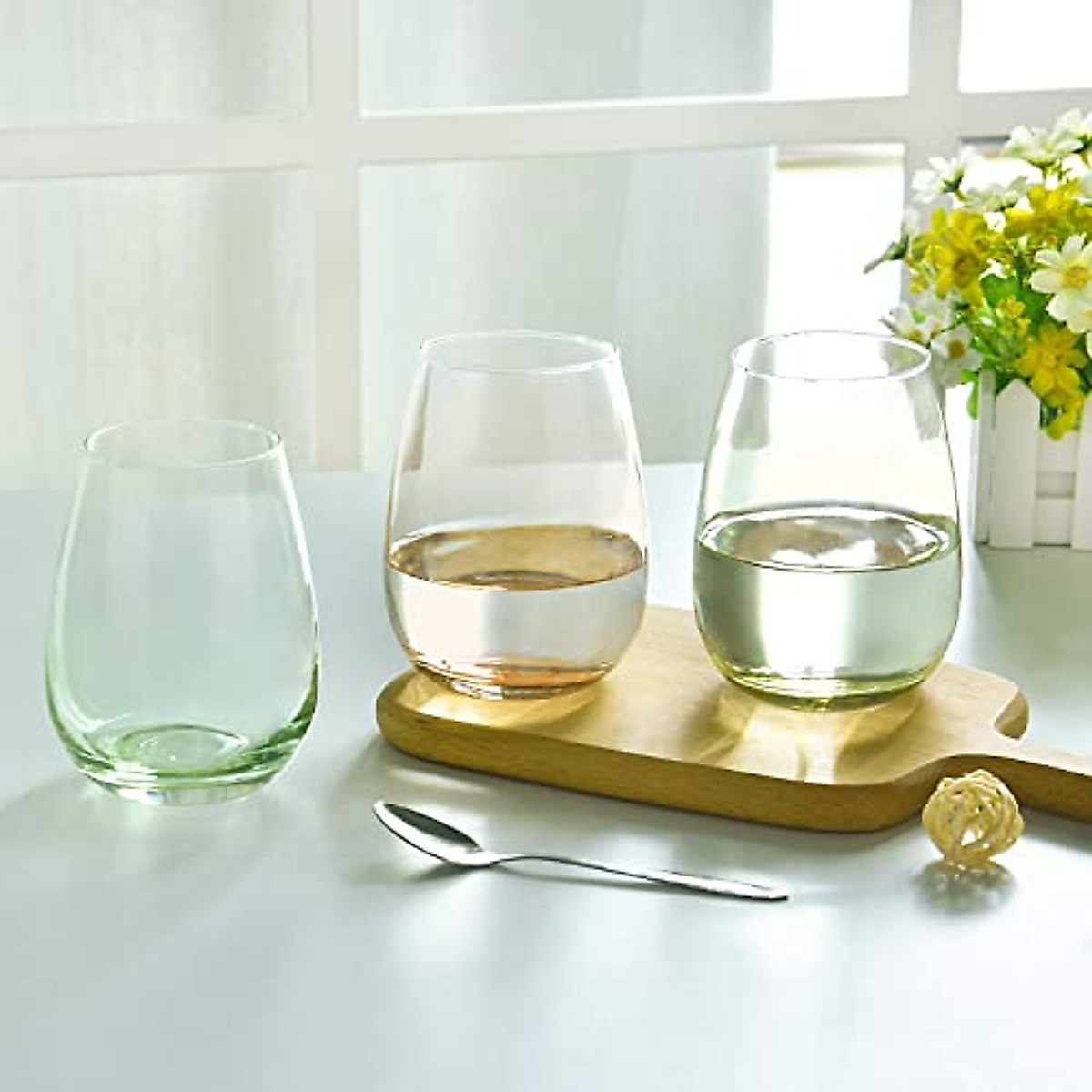 Colored Stemless Wine Glass Set of 6, Vibrant Splash Wine Glasses with Colored Bottom for Women Men Friends Sister, Good Gift Idea for Festival Wedding Birthday Party, 15 Oz