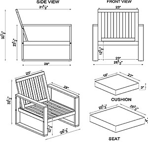 Weston Eucalyptus Wood Outdoor Chair with Gray Removable Cushions Weather-Resistant Deck Chair, Patio Furniture All-Weather, Backyard, Patio
