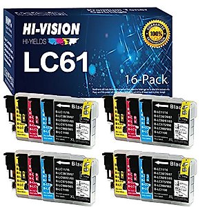 HI-VISION HI-YIELDS ® Compatible Ink Cartridge Replacement for Brother LC61 (4 Black, 4 Cyan, 4 Yellow, 4 Magenta, 16-Pack)