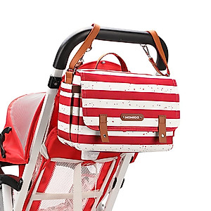 Baby Diaper Stroller Bag - Diaper Caddy Tote Baby Stroller Bag Nursery Storage Bin for Diapers, Wipes & Toys Diaper Bag With Stroller Hooks, Classic Stripes (Red)