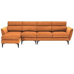 POCIYIHOME 111" Convertible Sectional, Flannel L Shape Upholstered Living Room Couch with Left/Right Facing Handed, 5 Seats Indoor Modular Sofa Chaise for Office,Apartment, Metal Leg, Orange