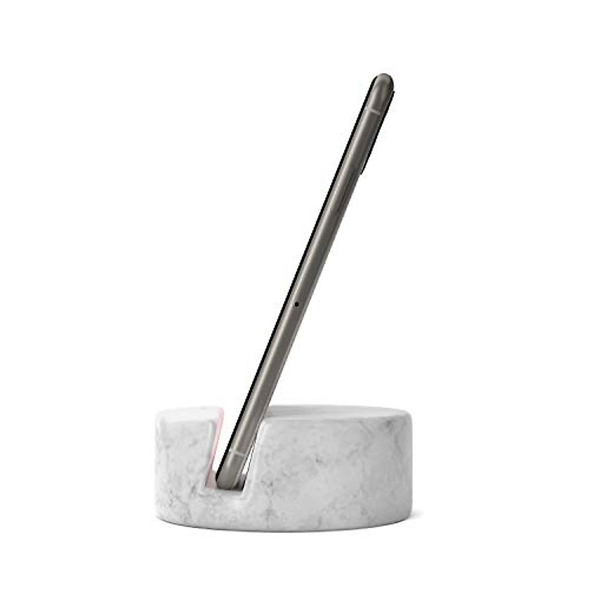 Crevasse Phone Stand by HigherHuman – Premium Carrara Marble Cell Phone Holder for Cellphone or Tablet on Your Desk, Counter, Table or Nightstand. Luxurious Solid Real Stone Phone Stand for Recording