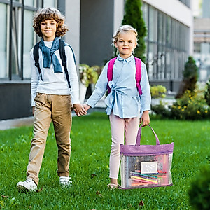 AVLA 4 Pack Student Book Pouches, A4 Mesh Zipper Bag with Handle, File Document Puzzle Bag with Name Card Pocket for Organizing Storage Board Games, School Office Appliances, Convenient to Carry