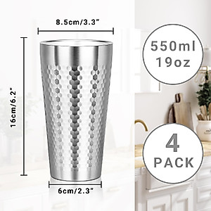Offiper Metal Cup, 19 oz Insulated Tumbler, 4 Pack Double Wall Unbreakable Stackable Water Tumblers Premium Insulated Stainless Steel Cups Drinking Glasses for Home Travel Camping Outdoor