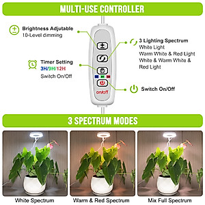 Kullsinss Grow Lights for Indoor Plants, Full Spectrum Halo Growing lamp with Detachable Base, Height Adjustable, 3 Colors, 10 Dimming, Automatic Timer, Plant Light for Small Plants Growing, 2-Pack