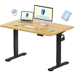 FLEXISPOT EN1 Whole-Piece Standing Desk - 48" x 30" Electric Height Adjustable Heavy Duty Steel Stand Up Desk Frame w/Automatic Smart Keypad (Black Frame + Maple Top, 2 Packages)