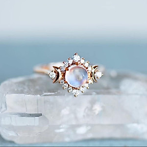 Stone Anniversary Fashion Wedding My Moon Life Jewelry Gold Celestial Rings And My Ladies Rings Moon Commitment Sun Stars Gifts In Diamond Rings Engagement Rings Chunky Ring Set (Rose Gold, 9)