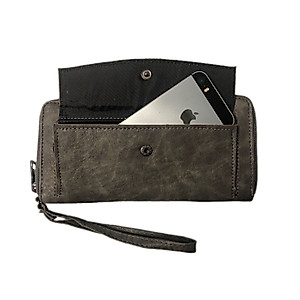 Ladies PU Vegan Leather Clutch long Wallet, Zipper around Wristlet Phone Purse Card Holder Organizer, grey (A21001w)