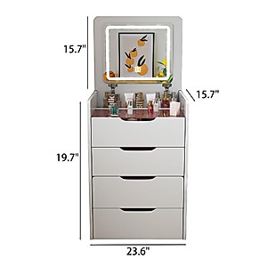 Vanity Desk & Nightstand Combo - Flip Top Mirror, 3 Drawers, Bright LED Lights, and Cushioned Stool