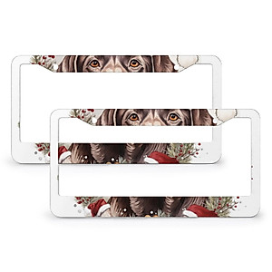License Plate Frame Chocolate Lab Dog Watercolour Santa Hat License Plate Frames Cover Holders 2 Pieces Merry Christmas Cute Animals Aluminum Metal License Plate Frames for Men/Women 6.3" X 12.3"