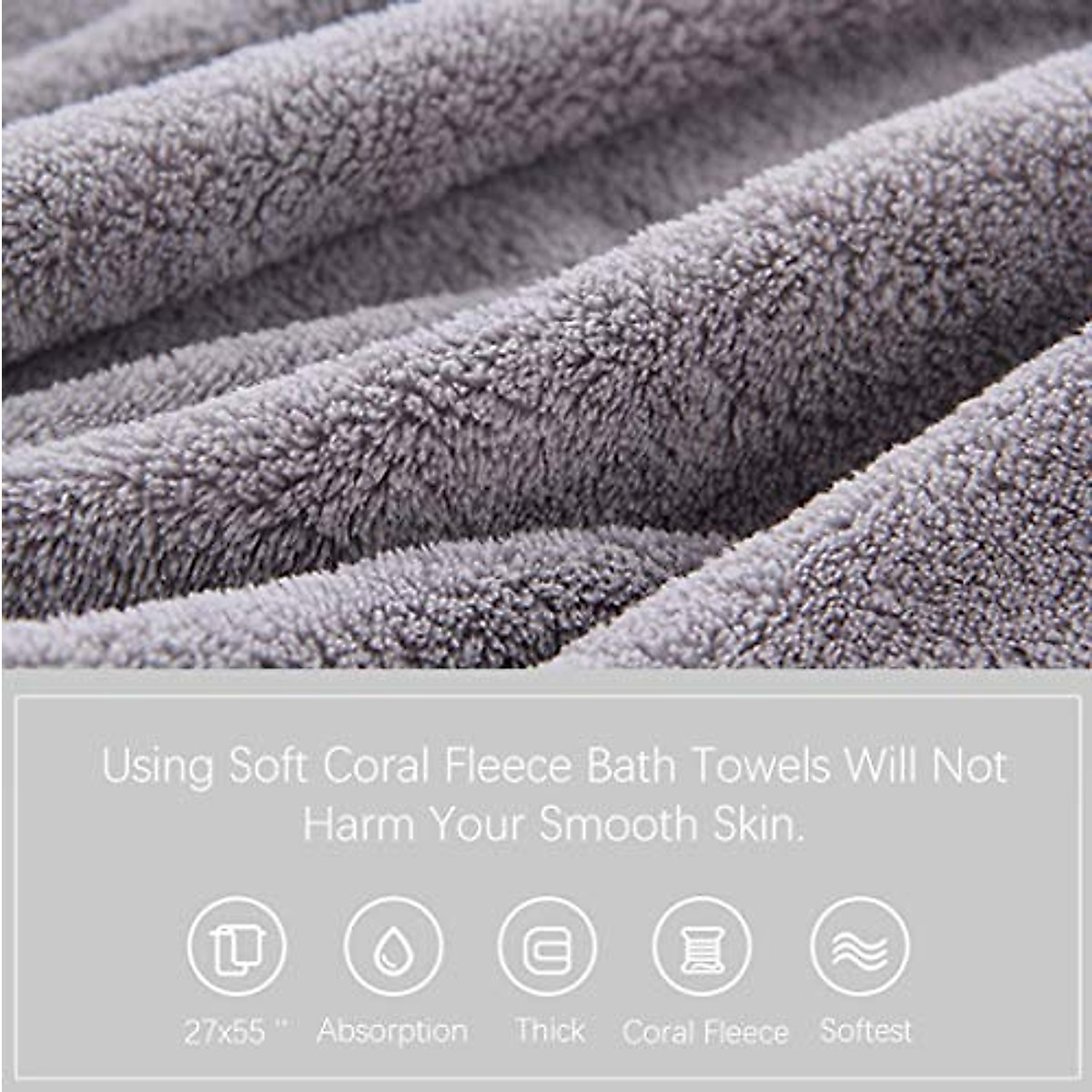 MOONQUEEN Ultra Soft Towel Set - Quick Drying - 2 Bath Towels 2 Hand Towels 2 Washcloths - Microfiber Coral Velvet Highly Absorbent Towel for Bath Fitness, Bathroom, Sports, Yoga, Travel-Grey 6 Pcs