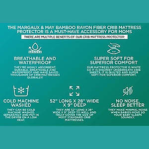 MARGAUX & MAY Waterproof Crib Mattress Protector Pad, Fitted Ultra Soft Noiseless Breathable Bamboo Crib Protector, Mattress Protector for Baby Crib, Crib Mattress Pad for Toddler