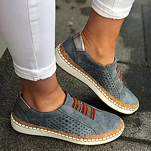 Yeyamei Loafers for Women with Heel Slip On Breathe Mesh Walking Shoes Women Fashion Sneakers Comfort Wedge Platform Loafers Blue