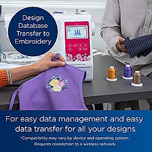 Brother PE545 Embroidery Machine, Wireless LAN Connected, 135 Built-in Designs, 4" x 4" Hoop Area, Large 3.7" LCD Touchscreen, USB Port, 10 Font Styles