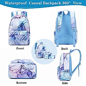 Dafelile School Backpack for Girls School backpack for Elementary Middle Water Resistant Girls School Bag Teen Girls Bookbag 3 in 1 Set with Lunch Box Pencil Bag
