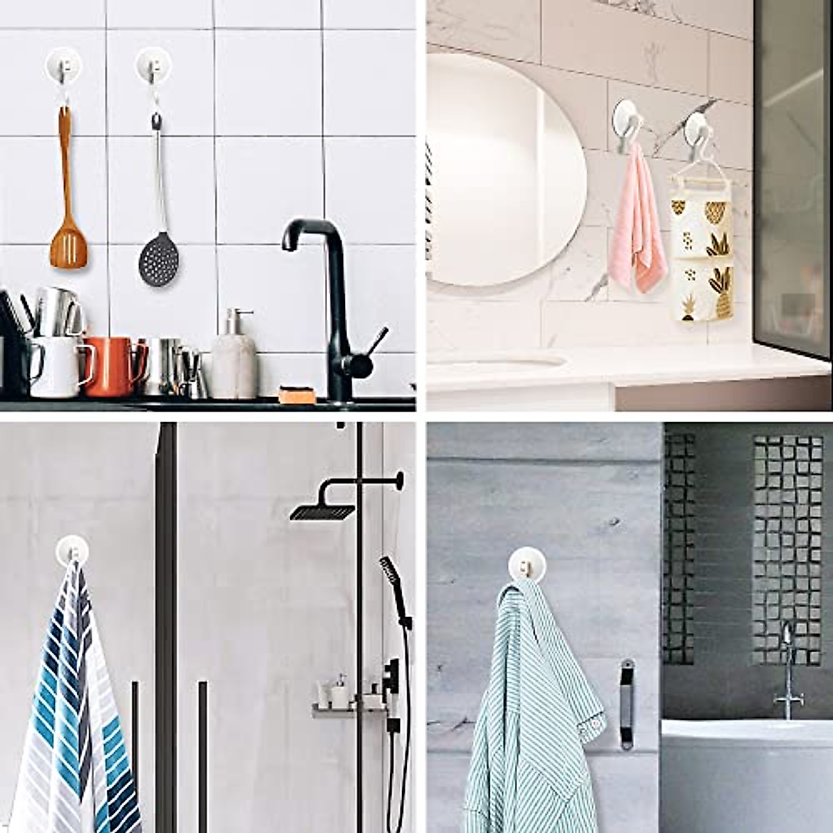 Suction Cup Hooks, SUNDOKI Suction Shower Hooks Heavy Duty Hangers for Window Glass Door Kitchen Bathroom Shower Wall - 4 Pack (Small)