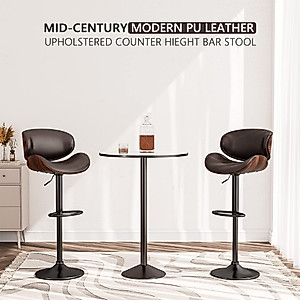 YaFiti Bar Stools Set of 4, Modern Pu Leather Swivel Adjustable Bar Stool Counter Height Stool Set, Bar Chair with Back and Footrest for Kitchen, Dining Room, Brown