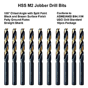 MAXTOOL 5.0mm 10pcs Identical Jobber Length Drills HSS M2 Twist Drill Bits Metric Fully Ground Black & Bronze Straight Shank Drills; JBM02H10R050P10