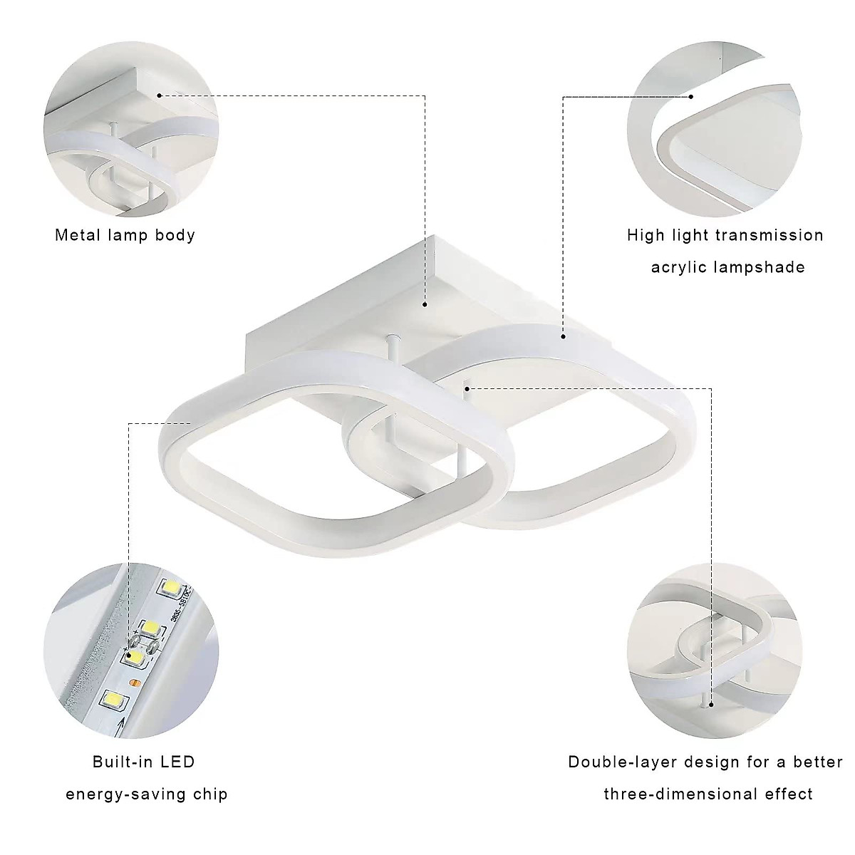 DELIPOP Small Ceiling Light, Square Modern LED Ceiling Light Fixture, 6500K Cool White Light Acrylic Hallway Light Fixture Ceiling Lamp for Hallway Kitchen Study Bedroom Living Room (White)