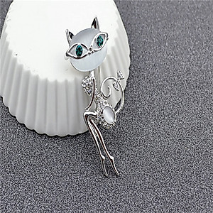 JUNYY Cute Kitten Opal Brooch Dainty Crystal Cat Collar Pin For Women Girl Personalized Lapel Pin(Silver), one size