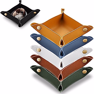 Sweetude 6 Pcs Leather Valet Tray Jewelry Catchall Trays Home Desk Decor for Key Watch Coins, 6 Colors (6.3 x 6.3 Inch)