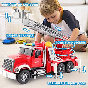 Dwi Dowellin Kids Fire Truck Toys for 3 4 5 6 Years Old Boys, Fire Rescue Vehicle with Shooting Water,Lights and Sounds
