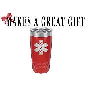 Rogue River Tactical EMT EMS Star of Life 20 Oz. Travel Tumbler Mug Cup w/Lid Paramedic (Red)