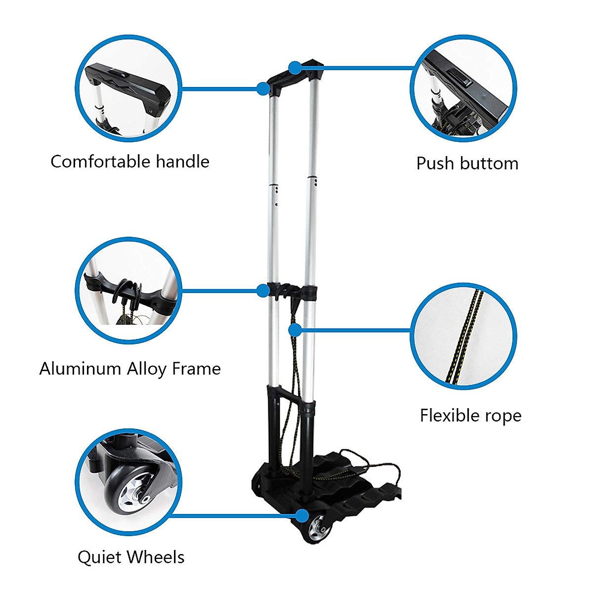 RMS Folding Luggage Cart - Lightweight Aluminum Collapsible and Portable Fold Up Dolly for Travel, Moving and Office Use (Black)