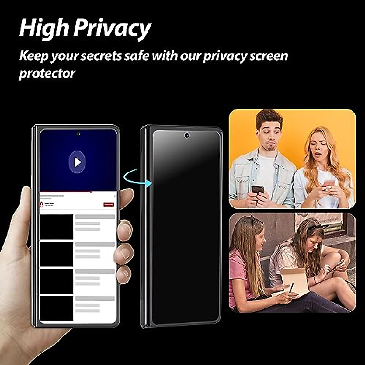 Whitestone 2PACK EA GLASS Privacy Screen Protector for Galaxy Z Fold 5 2023, Full Coverage Private Tempered Glass Shield [Easy Install] - Two Pack