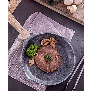 JEETEE 8 Inch Nonstick Frying Pan, Stone Coating Cookware, Nonstick Omelette Pan with Heat-Resistant Handle, Induction Skillet for Eggs (Grey)