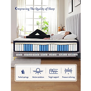 SURLUNKEYS 14 Inch Cal King Mattress - Euro Top Memory Foam Hybrid Mattress with Pocket Spring for Motion Isolating, Medium Firm Mattress in a Box, 120-night Trial