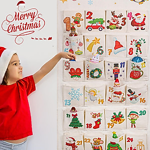 HOWAF Fabric Christmas Advent Calendar (Countdown to Christmas), 24 Days Mystery Christmas Countdown Calendar with 24 Pockets for Xmas Holiday Home Wall Decoration