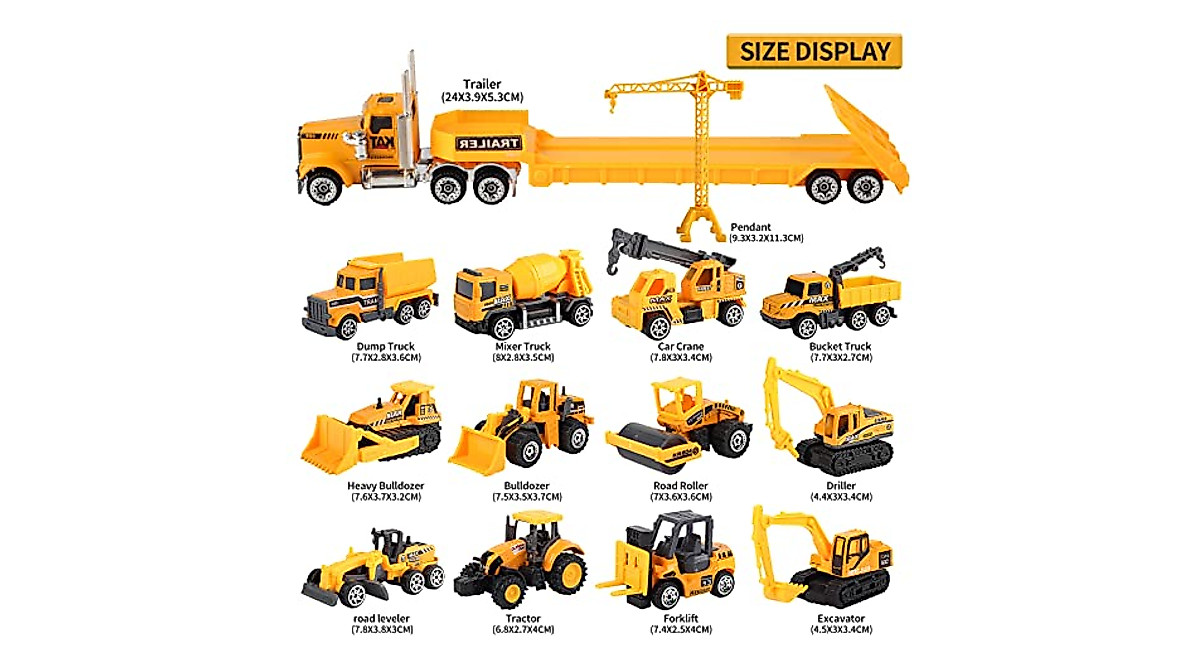 Oriate Construction Car Toy Set for Kids - 12 Vehicles