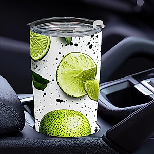 QWEUIOP 20oz Insulated Travel Coffee Mug Tropical Citrus Stainless Steel Tumbler with Lid Double Wall Vacuum Coffee Cup For Hot and Cold Drinks14325