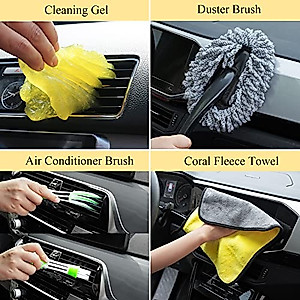 FCLUSLL 30Pcs Car Cleaning Tools Kit, Car Detailing Kit with 18inch Rim Wheel Brush, Detail Brushes, Wash Mitt, Interior and Exterior Auto Wheel Tire Brush Set (Yellow